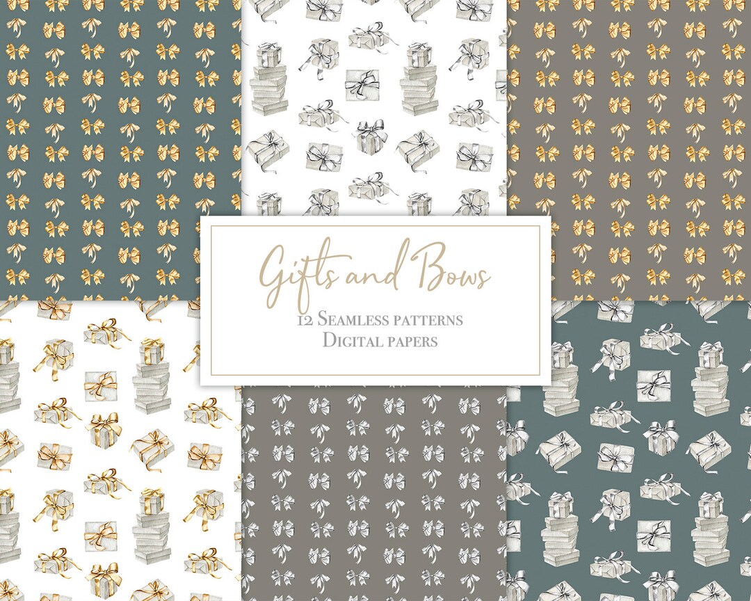 Watercolor Gift Boxes and Bows Digital Paper Scrapbooking Christmas ...