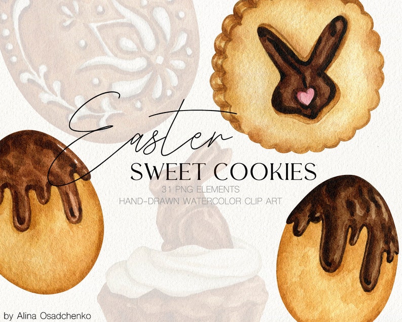 Watercolor Easter Sweets Cookies Clipart Illustration Easter Chocolate ...