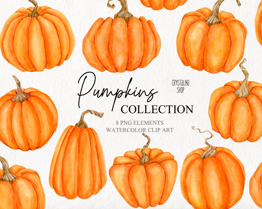 Watercolor Autumn Orange Pumpkins Clipart Fall Clipart Halloween ...