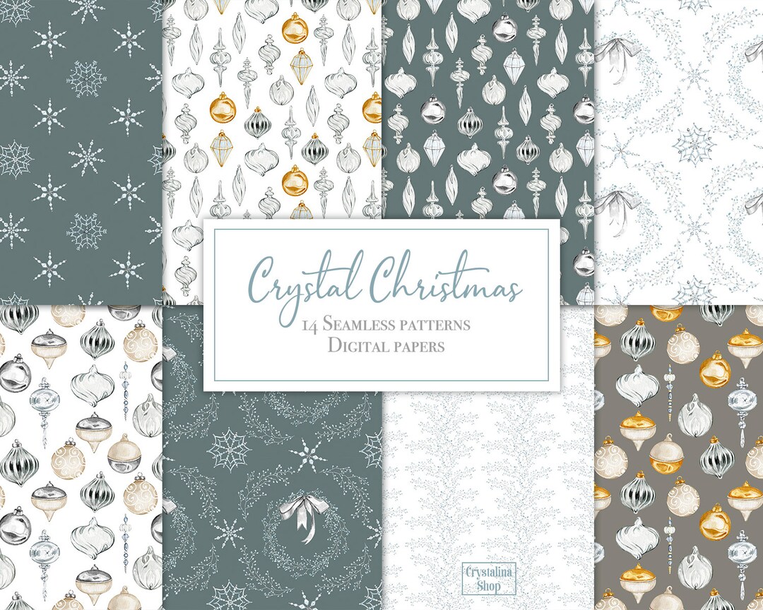 Watercolor Winter Crystal Christmas Digital Paper Pack for Scrapbooking ...
