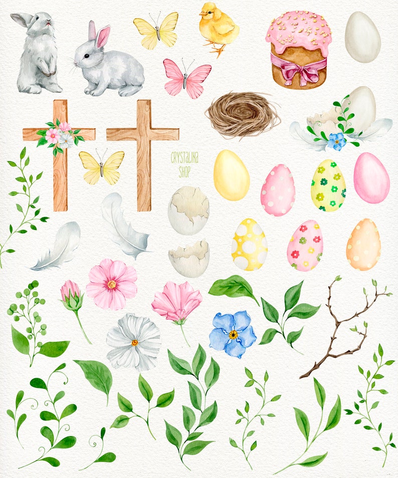 Watercolor Spring Easter Clipart Illustration. Cute Easter - Etsy