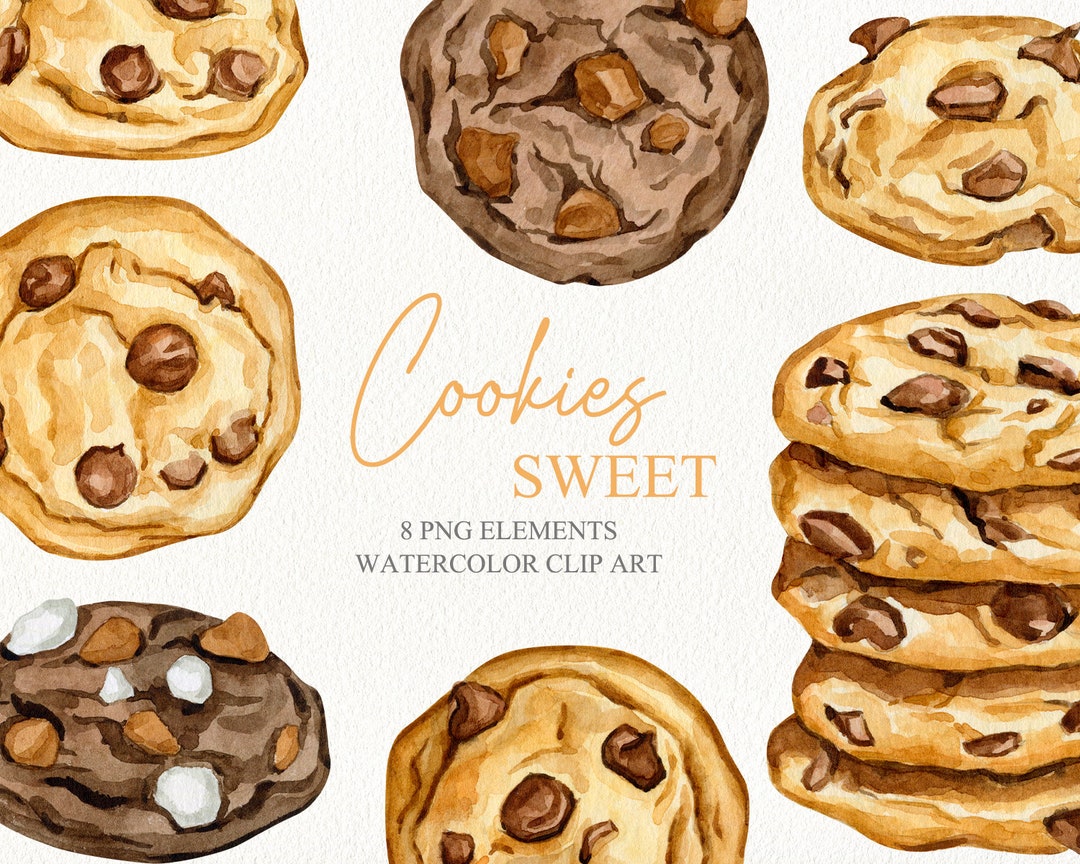 Watercolor Sweet Chocolate Cookies Clipart. Pastel Dessert Cookie ...