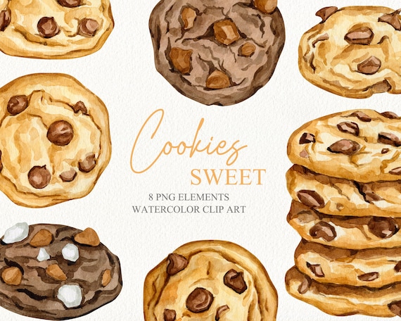 Watercolor Sweet Chocolate Cookies Clipart. Pastel Dessert - Etsy