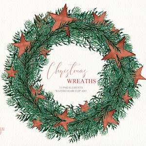Watercolor Christmas Wreaths Clipart Illustrations Christmas Frame ...