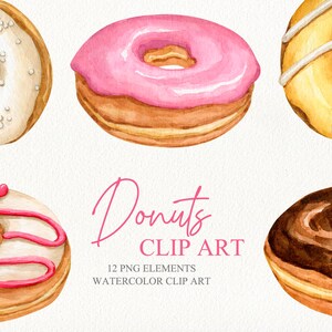 Watercolor Donuts Clipart. Sprinkle Pink and Chocolate Donut ...