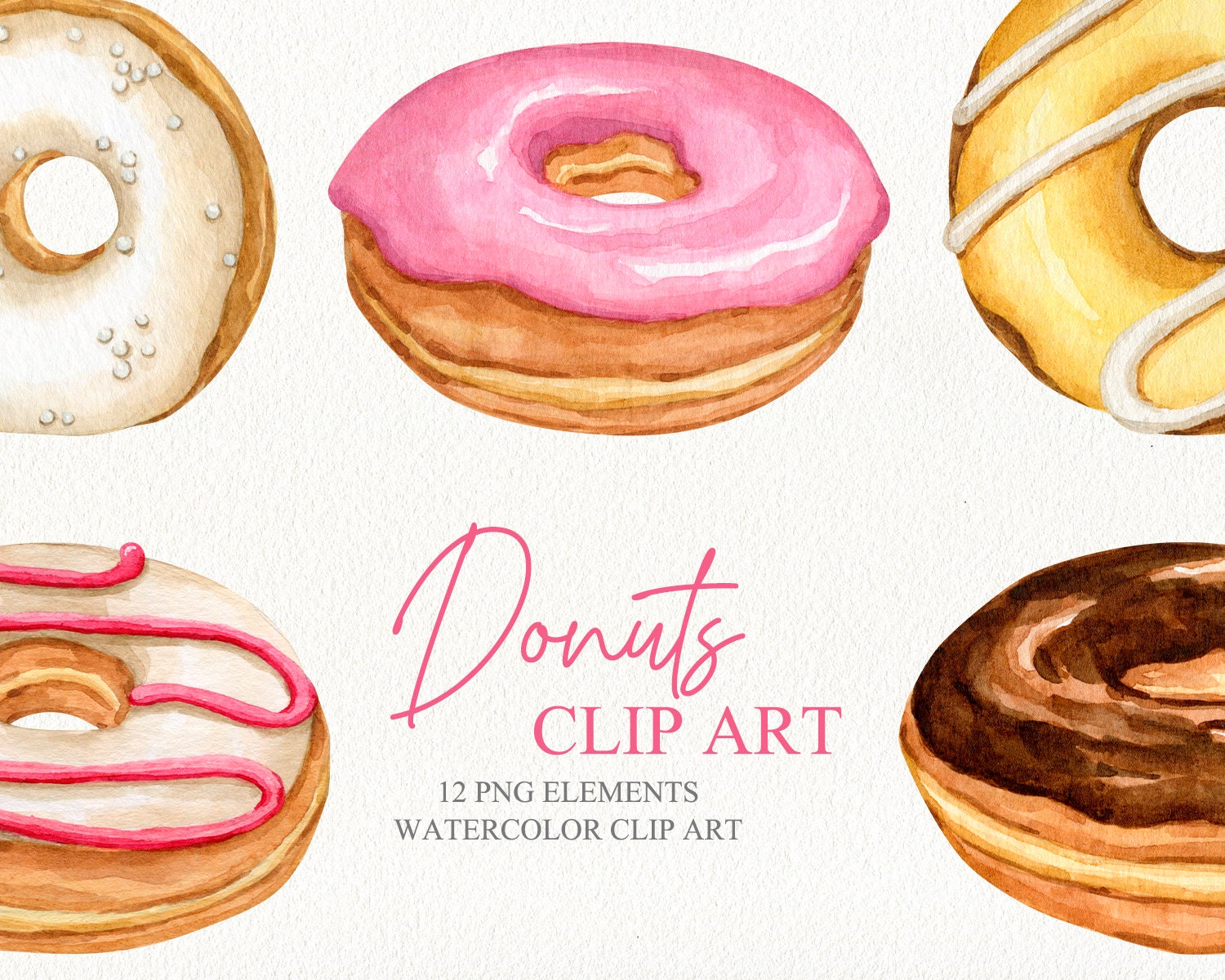 Watercolor Donuts Clipart. Sprinkle Pink and Chocolate Donut - Etsy