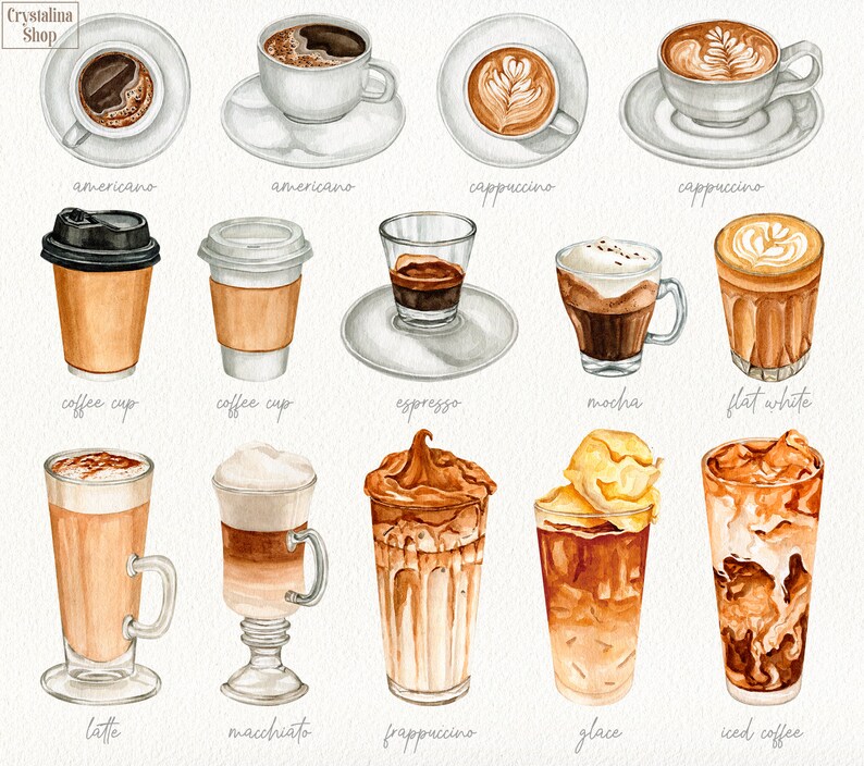 Watercolor Coffee Drink Clipart. Cup of Coffee Illustrations. - Etsy