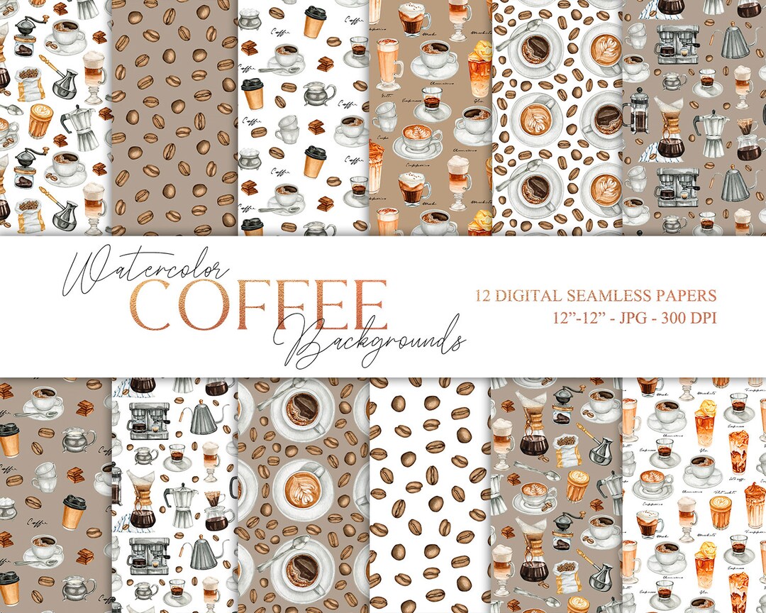 Watercolor Coffee Drink Digital Paper for Scrapbooking. Cup of Coffee ...