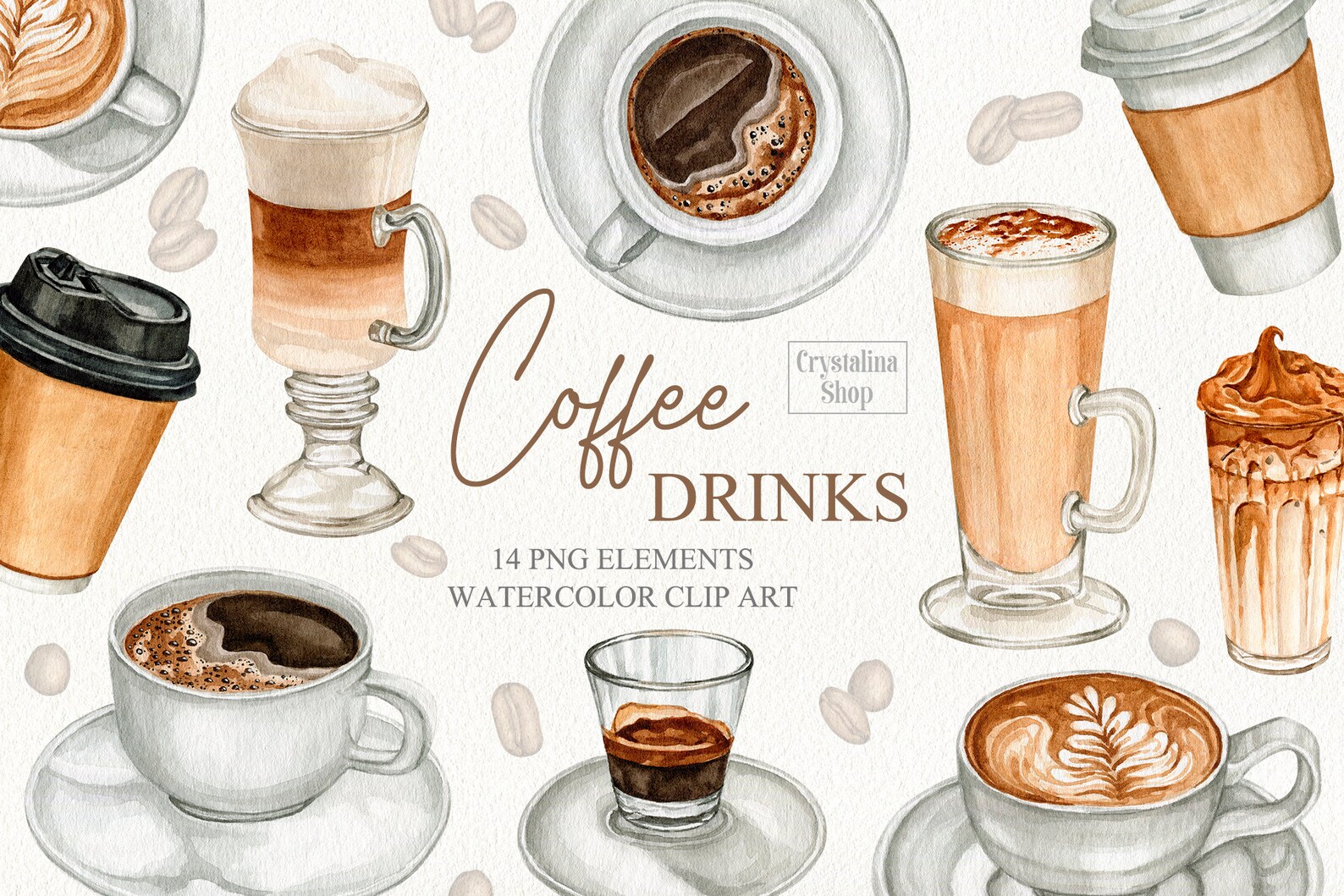Watercolor Coffee Drink Clipart. Cup of Coffee Illustrations. - Etsy