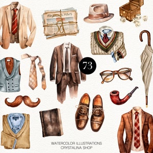 Watercolor Men's Aesthetics Clipart Hand Drawn Father's Day DIY Card ...