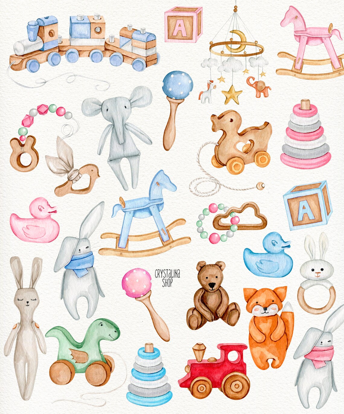 Watercolor Wooden Baby Toys Clipart. Baby Shower Clipart. - Etsy Australia
