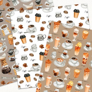 Watercolor Coffee Drink Digital Paper for Scrapbooking. Cup of Coffee ...