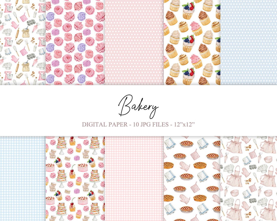 Watercolor Bakery Desserts Digital Paper Pack for Scrapbooking Pastry ...