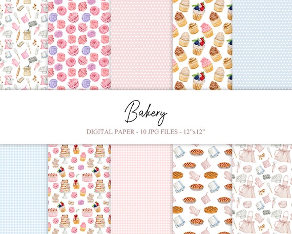 Watercolor Bakery Desserts Digital Paper Pack for Scrapbooking - Etsy