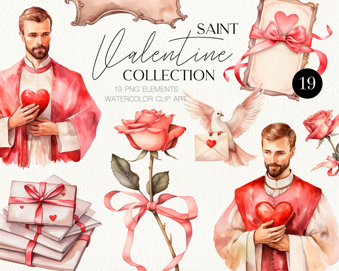 Watercolor Saint Valentine Priest Valentines Day Digital Clipart ...