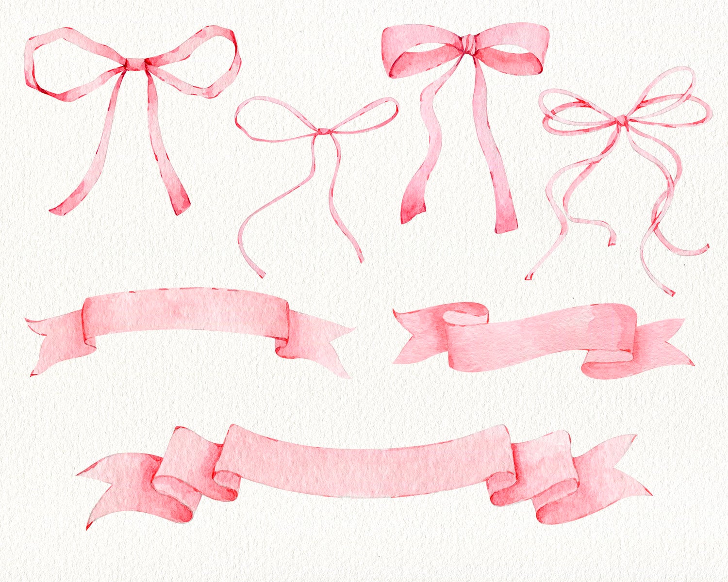 Watercolor Ribbon Banners and Bows Clipart Birthday Party | Etsy
