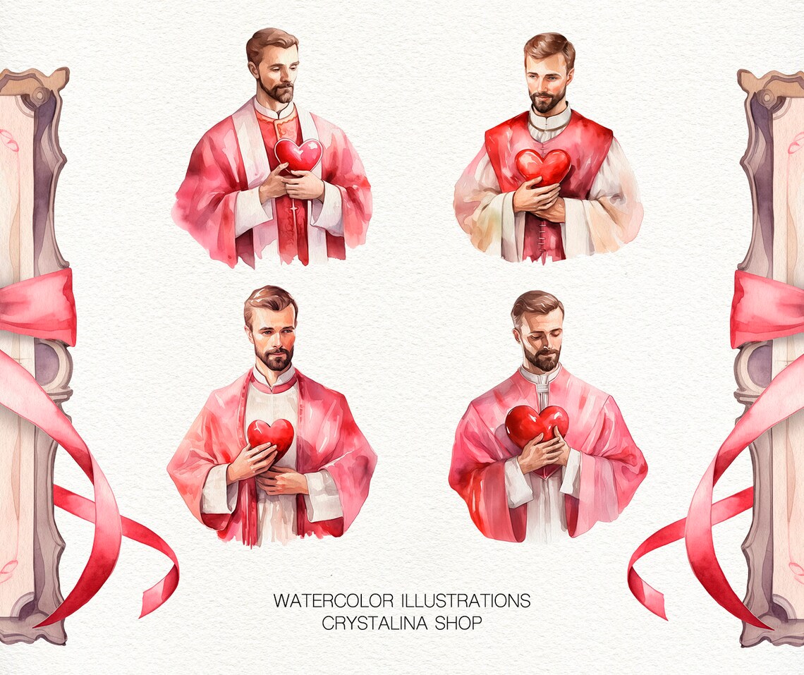 Watercolor Saint Valentine Priest Valentines Day Digital Clipart ...