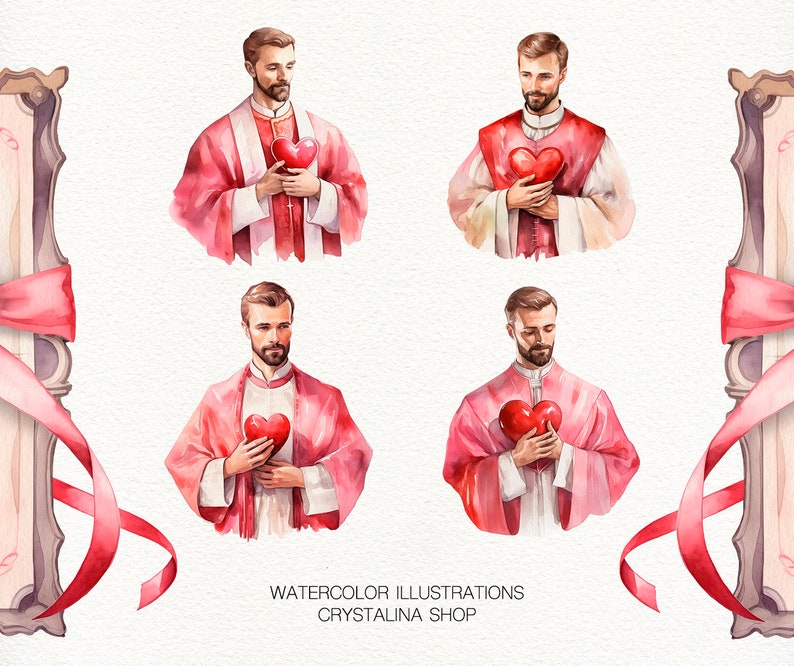 Watercolor Saint Valentine Priest Valentines Day Digital Clipart ...
