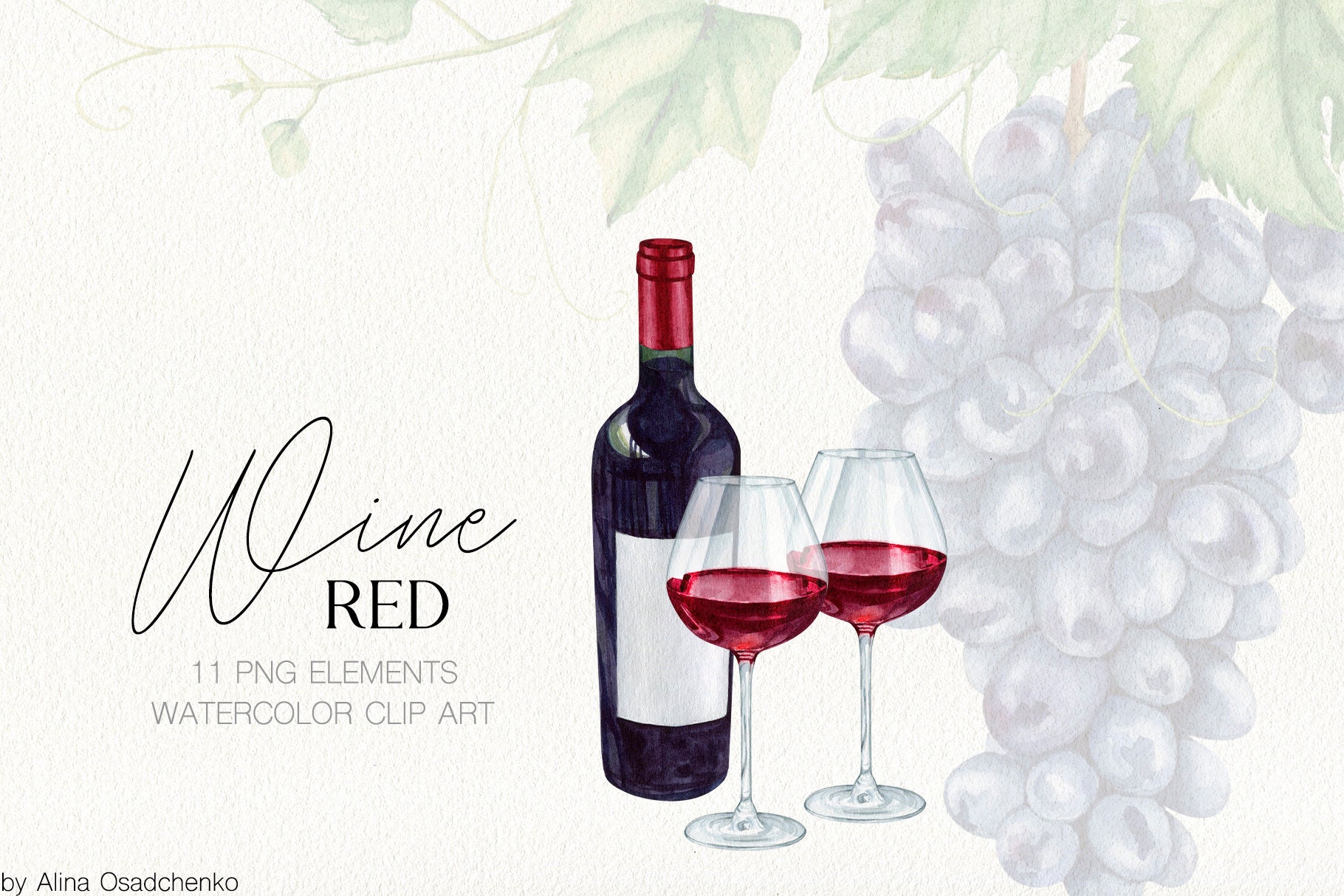 Watercolor Red Wine Clipart Romantic Glass of Red Wine and Red - Etsy