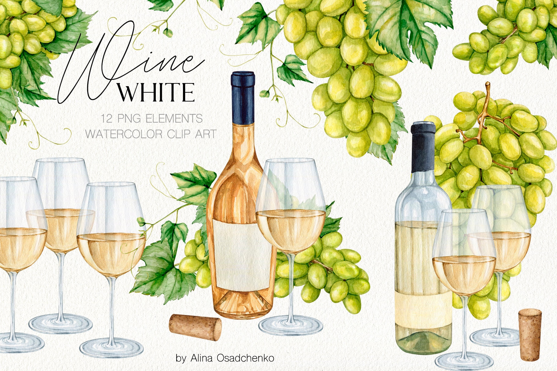 Watercolor White Wine Clipart Romantic Glass of White Wine and - Etsy