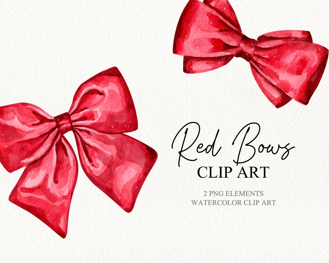 Watercolor Red Ribbon Bows Clipart Birthday Party Bows Wedding | Etsy