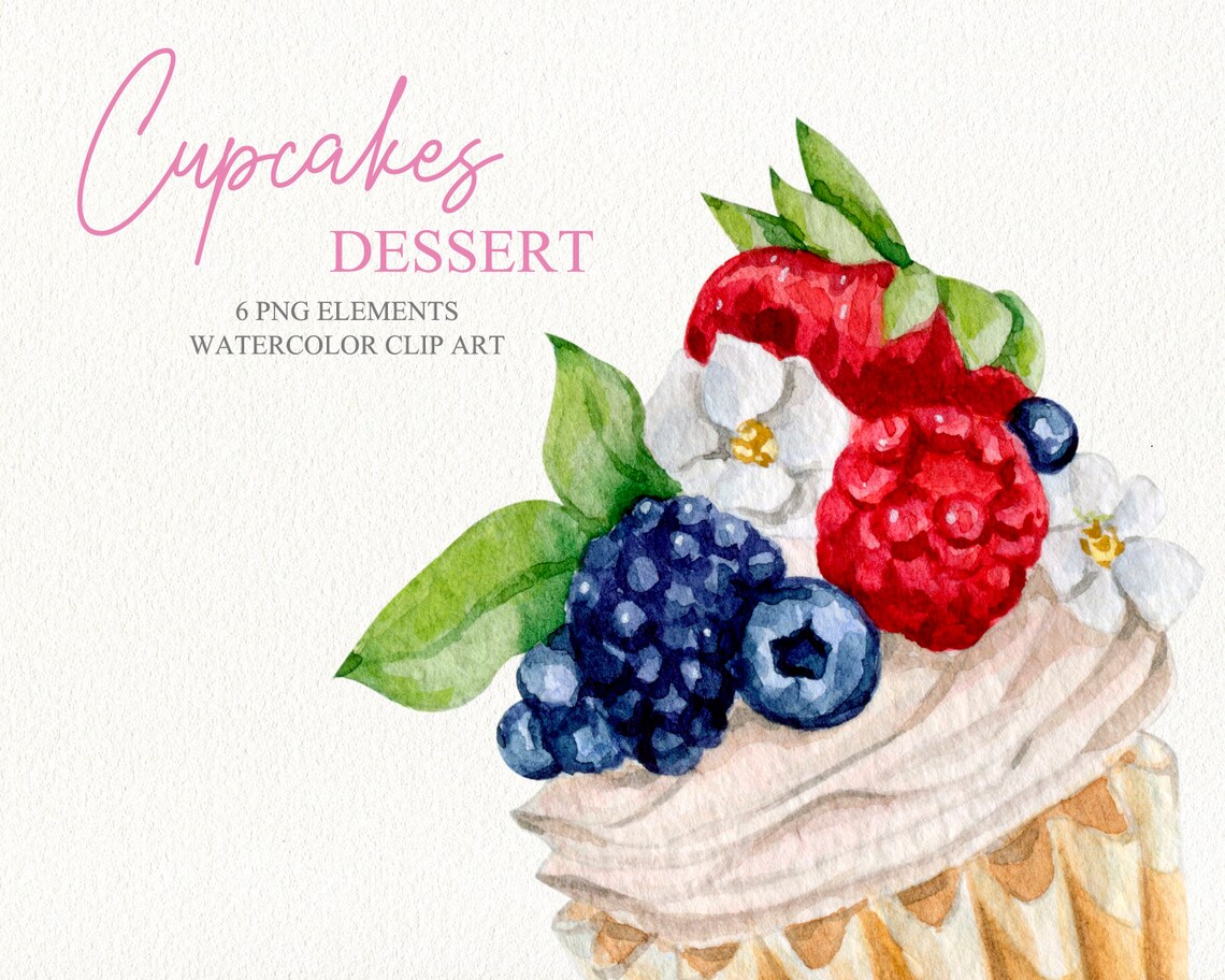 Watercolor Cupcakes Clipart Birthday Cupcakes Clipart Hand Drawn ...