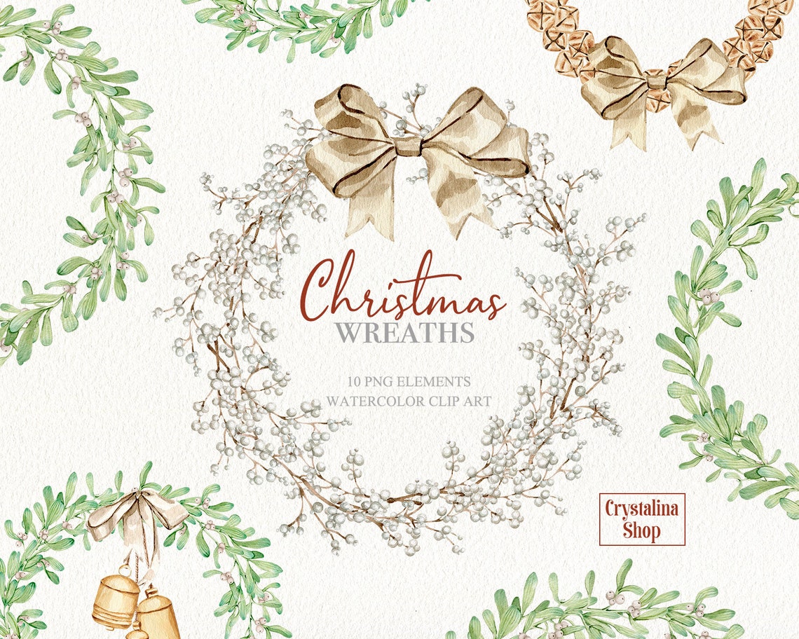 Watercolor Christmas Wreaths Clipart Gold Silver Holly - Etsy