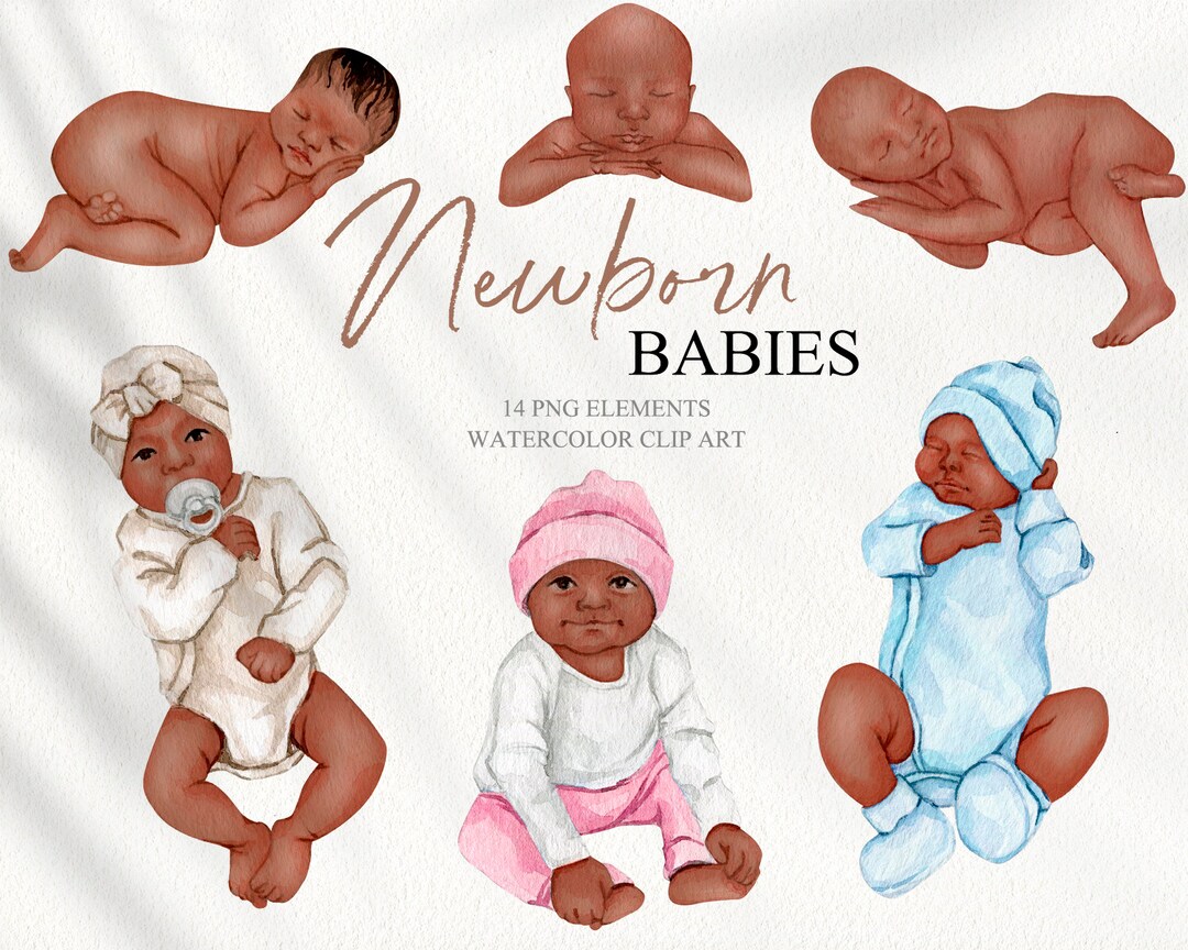 Watercolor African American Newborn Baby Clipart. Maternity Clipart Png ...