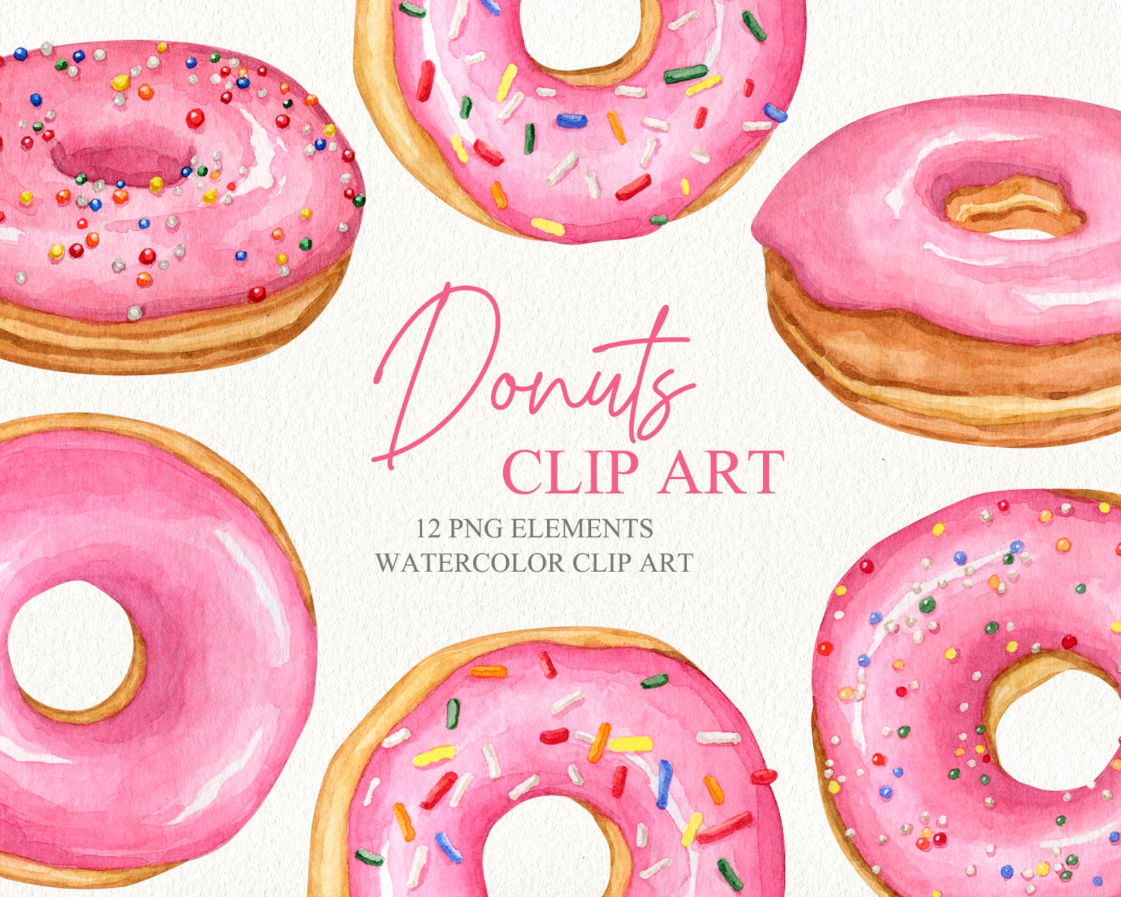 Watercolor Donuts Clipart. Sprinkle Pink and Chocolate Donut - Etsy