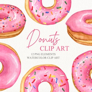 Watercolor Donuts Clipart. Sprinkle Pink and Chocolate Donut ...