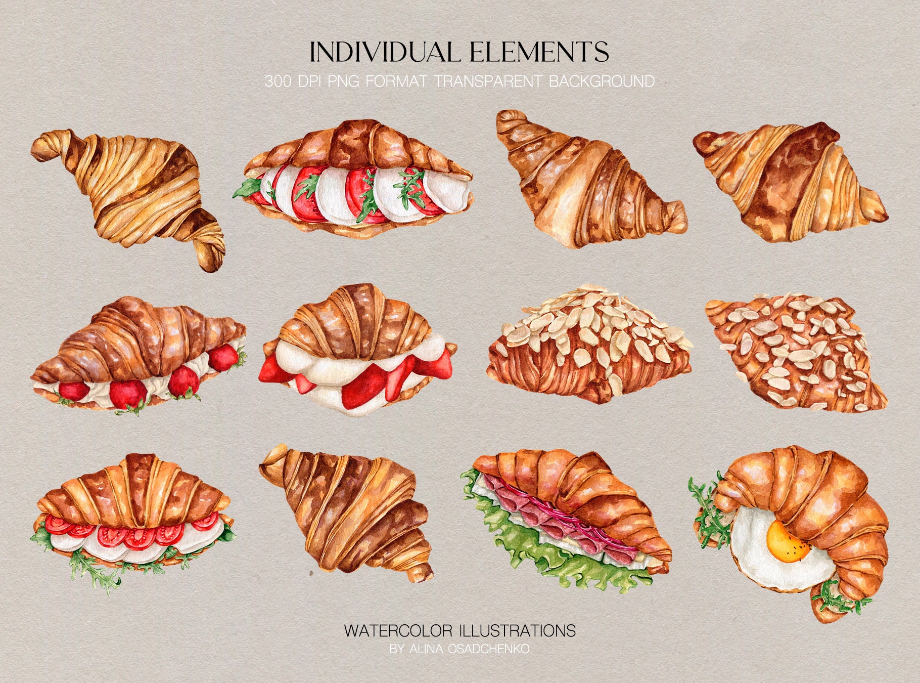 Watercolor Breakfast Croissants Clipart Collection. Sweet - Etsy