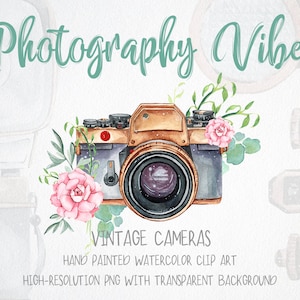 Watercolor Vintage Camera Clipart. Hand Painted Watercolor Retro Photo ...