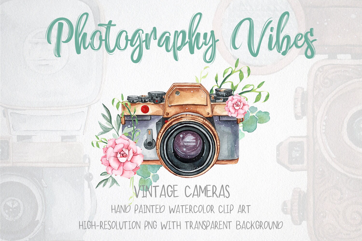 Watercolor Vintage Camera Clipart. Hand Painted Watercolor - Etsy