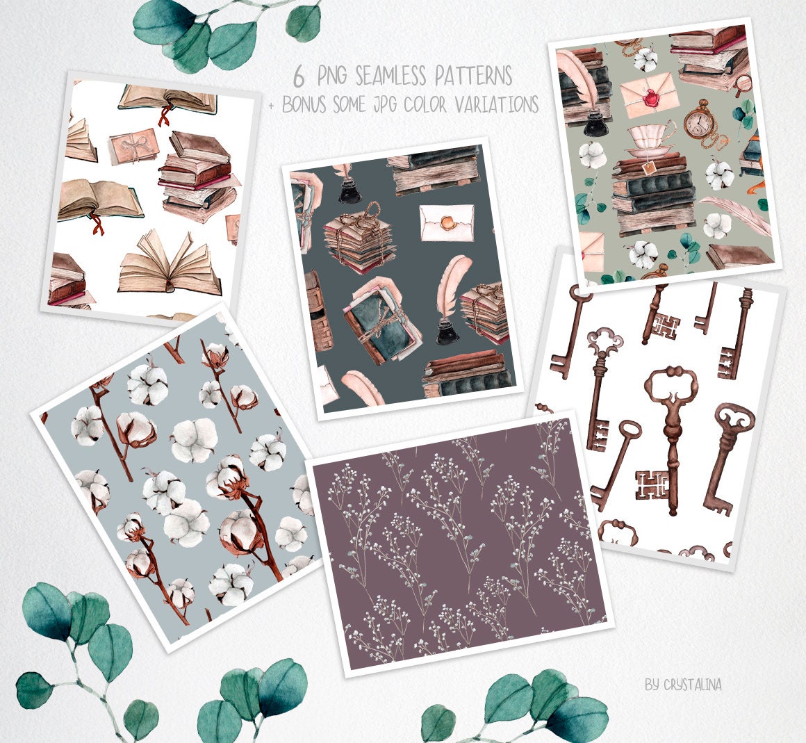 Watercolor Vintage Books Library Clipart. Vintage Art Library ...