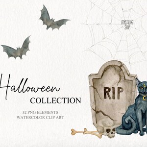 Watercolor Spooky Halloween Clipart Happy Halloween Party Decoration ...