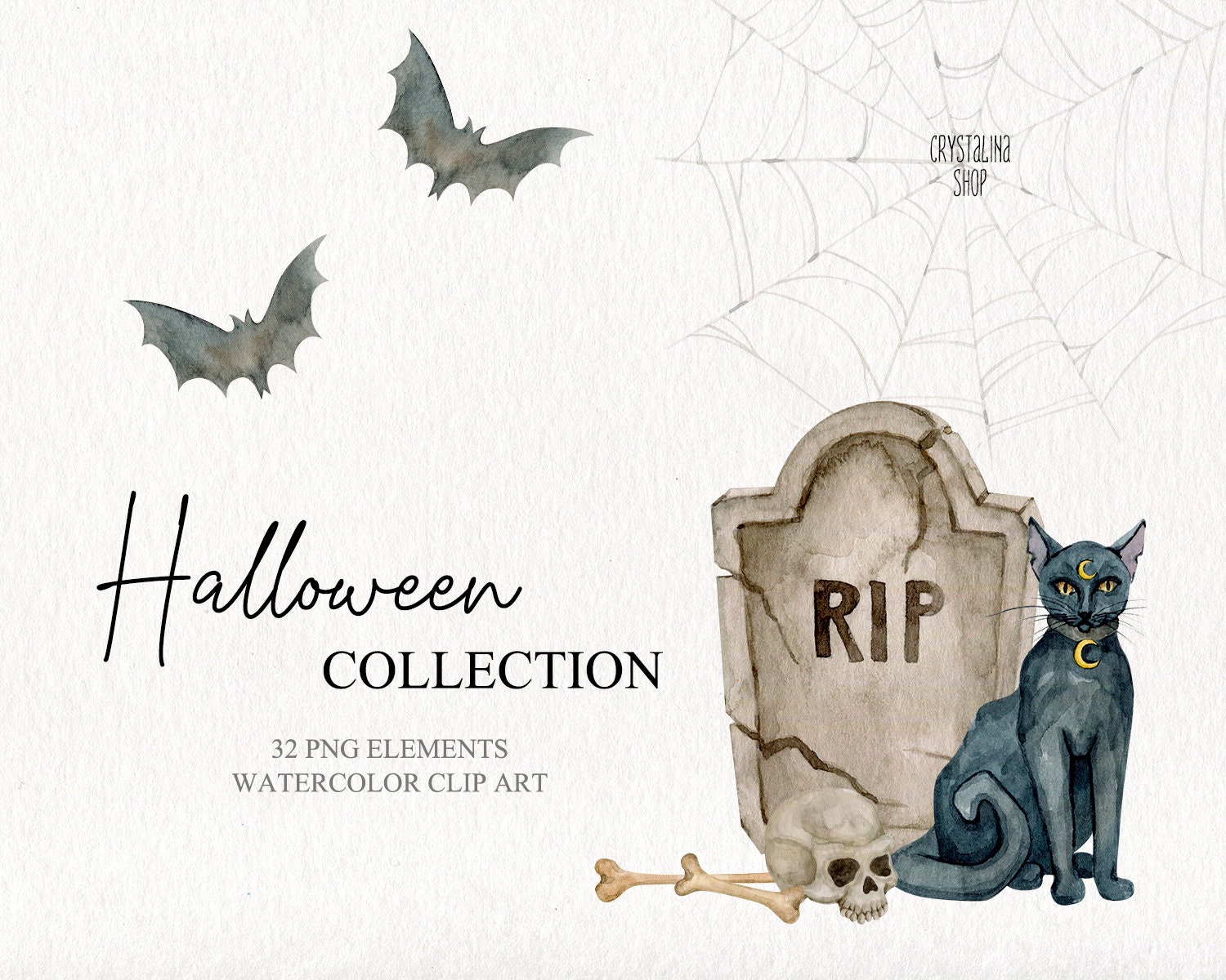 Watercolor Spooky Halloween Clipart Happy Halloween Party - Etsy