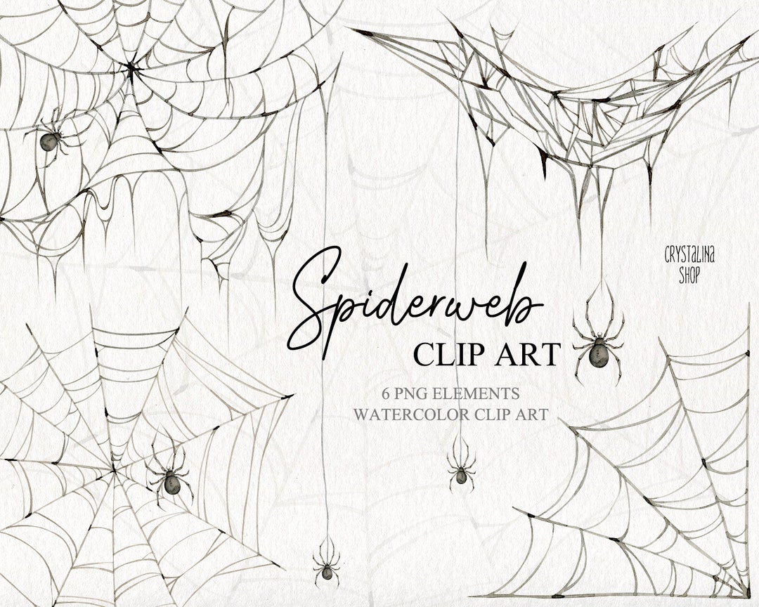 Watercolor Realistic Spiderweb Clipart Silhouette Spooky Spider ...