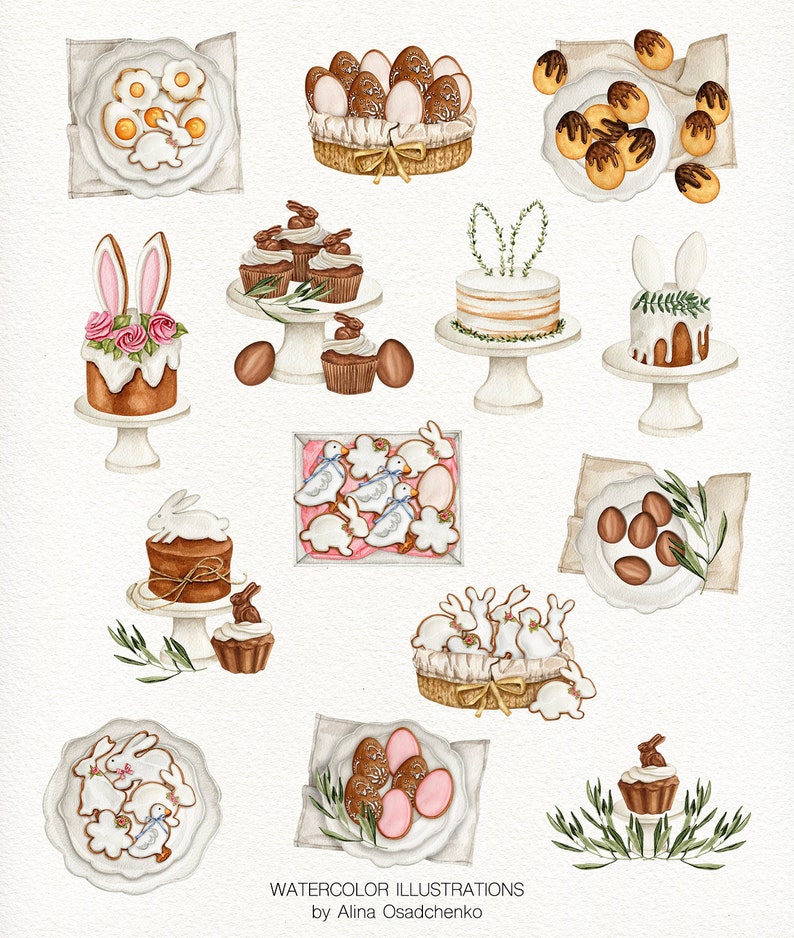 Watercolor Easter Sweets Compositions Clipart Illustration Easter ...