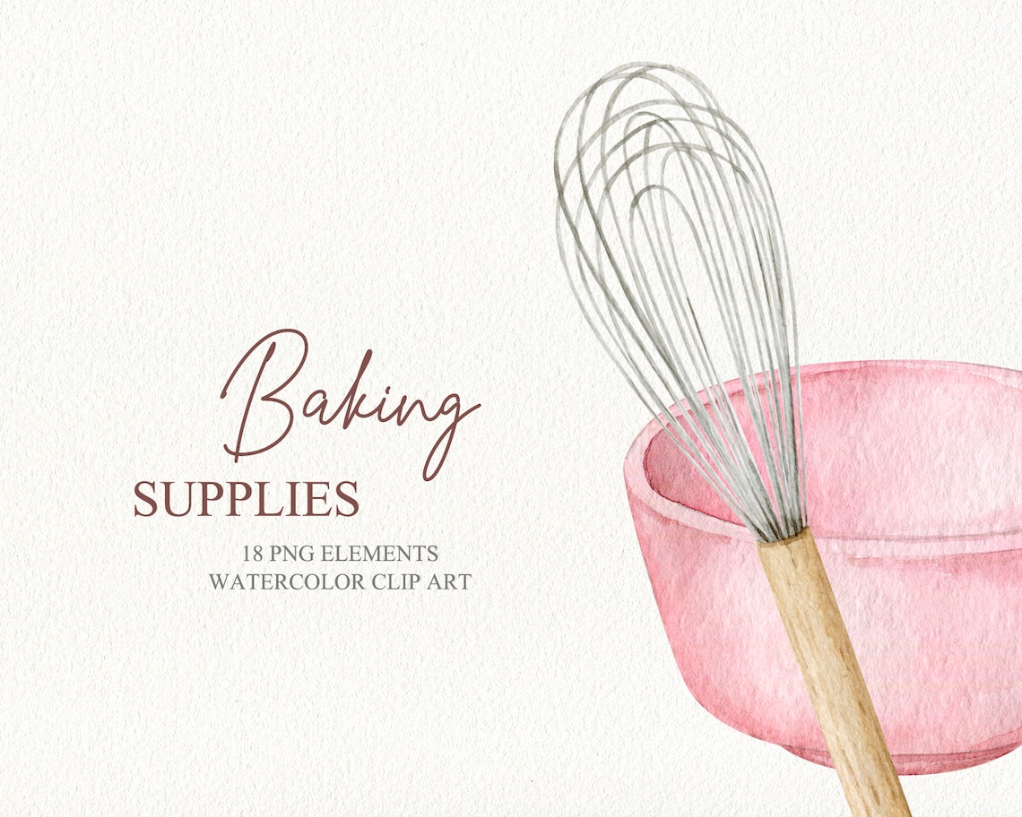 Watercolor Baking Supplies Clipart Hand Drawn Bakery Logo - Etsy