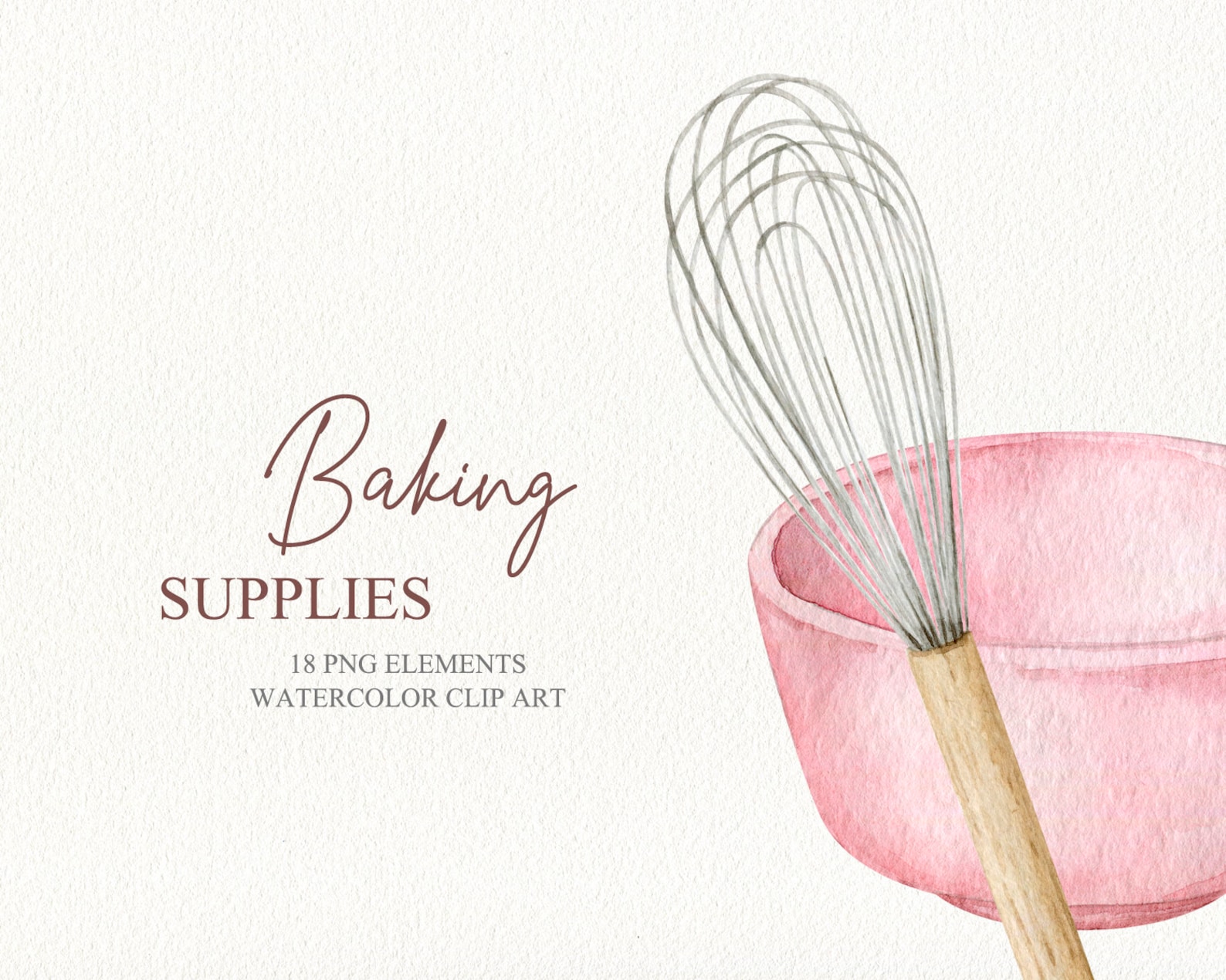 Watercolor Baking Supplies Clipart Hand Drawn Bakery Logo Design DIY ...