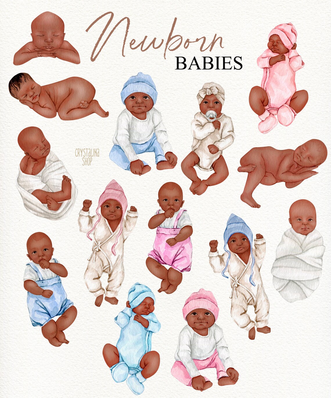 Watercolor African American Newborn Baby Clipart. Maternity - Etsy