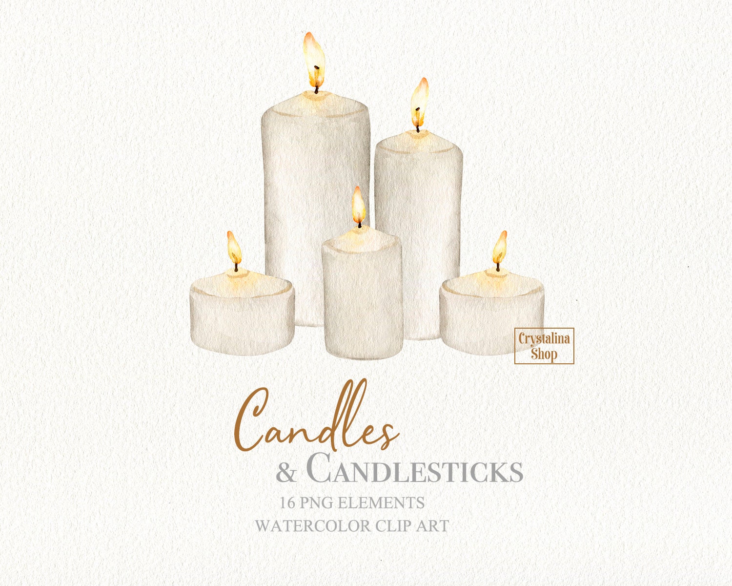 Watercolor Candles & Candlesticks Clipart Gold Silver Christmas DIY ...