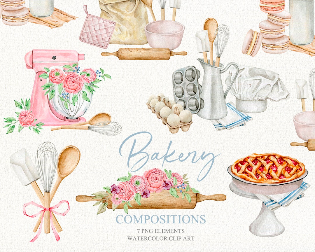 Watercolor Home Bakery Logo Clipart Hand Drawn Bakery Logo Design DIY ...