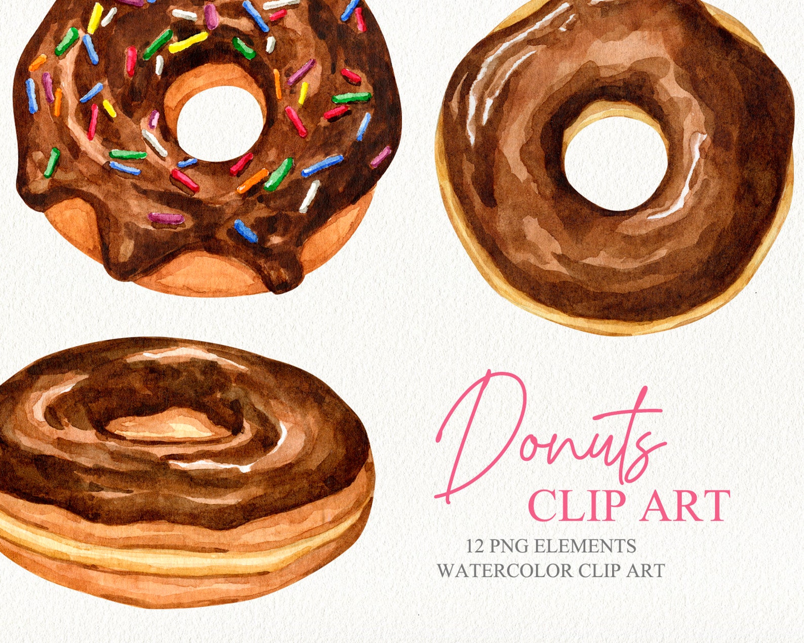 Watercolor Donuts Clipart. Sprinkle Pink and Chocolate Donut - Etsy
