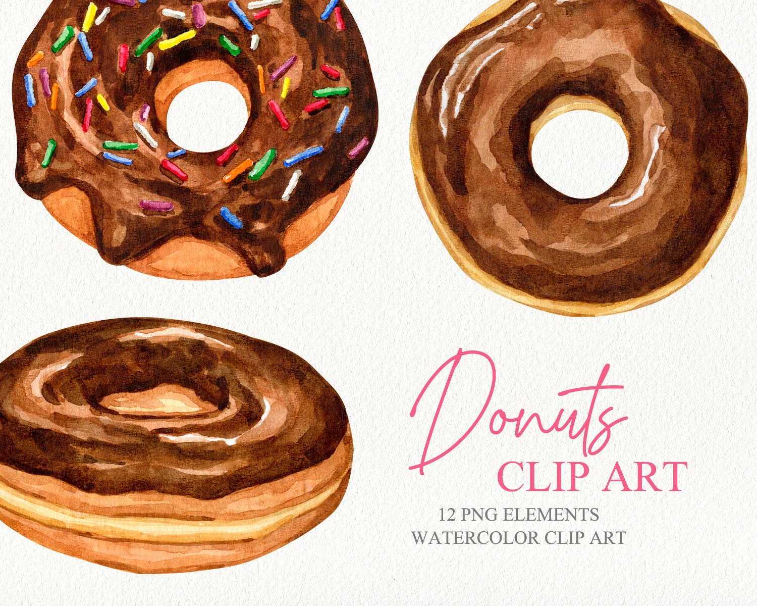 Watercolor Donuts Clipart. Sprinkle Pink and Chocolate Donut - Etsy