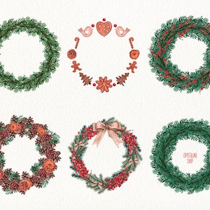 Watercolor Christmas Wreaths Clipart Illustrations Christmas Frame ...
