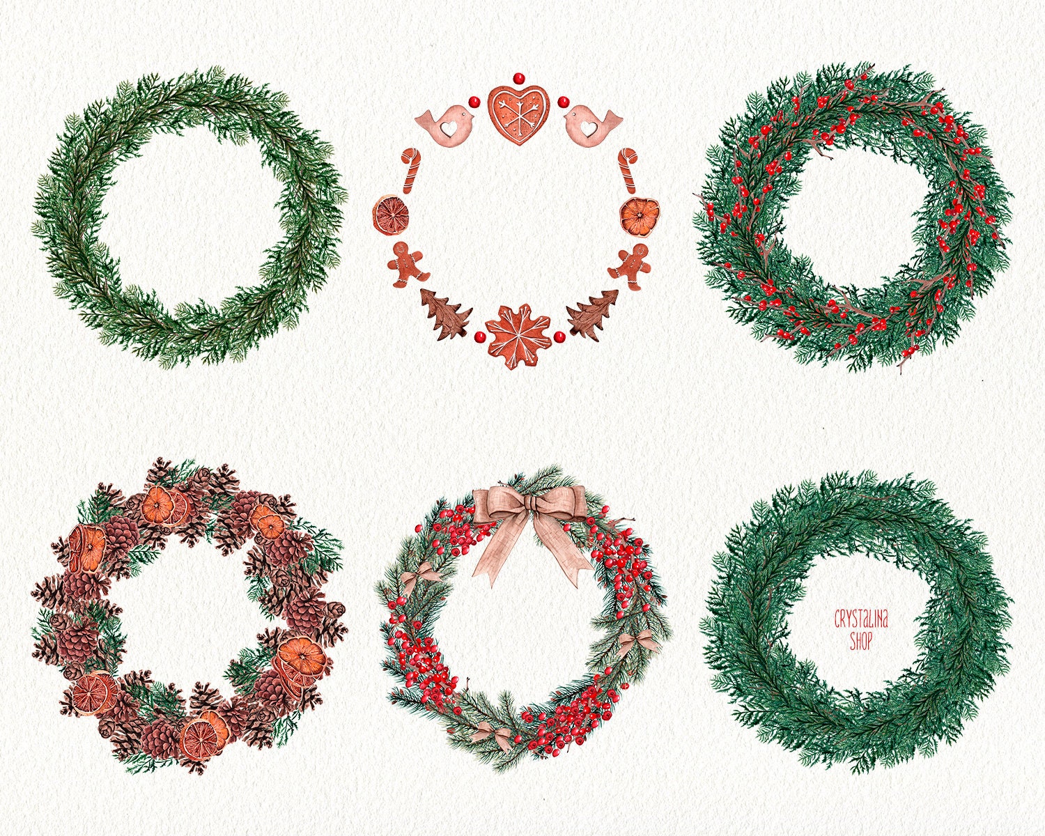 Watercolor Christmas Wreaths Clipart Illustrations Christmas Frame ...