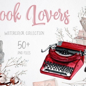 Watercolor Vintage Books Library Clipart. Vintage Art Library ...
