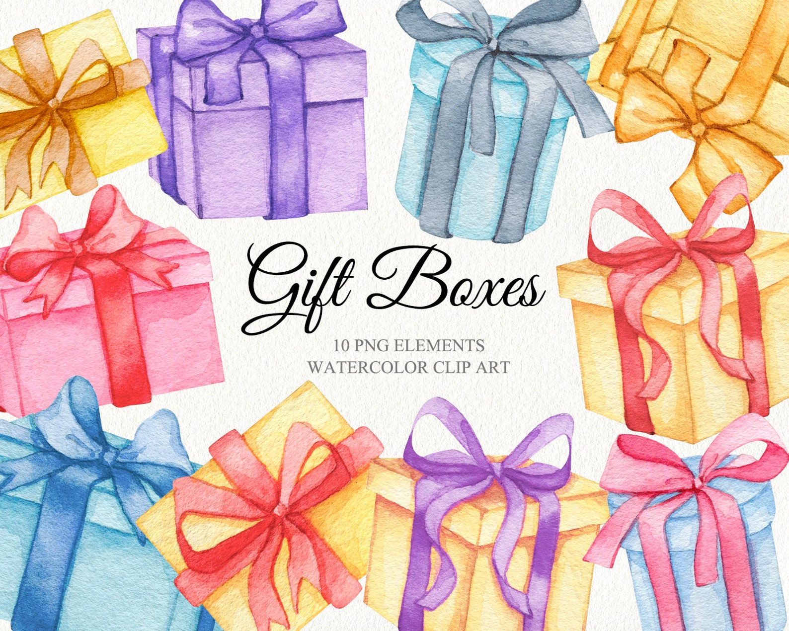 Watercolor Gift Boxes Clipart. Birthday Party Invitation Creator DIY ...