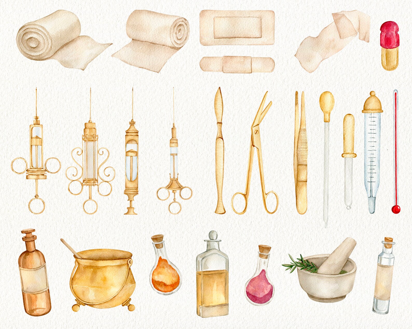 Watercolor Medical Clipart in Vintage Style Ambulance - Etsy